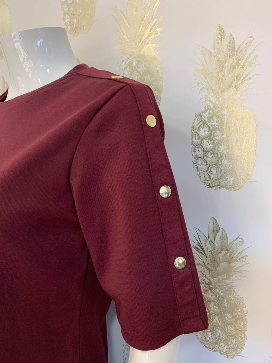 BYoung Burgundy stretch jersey tunic dress above the knee with elbow ...